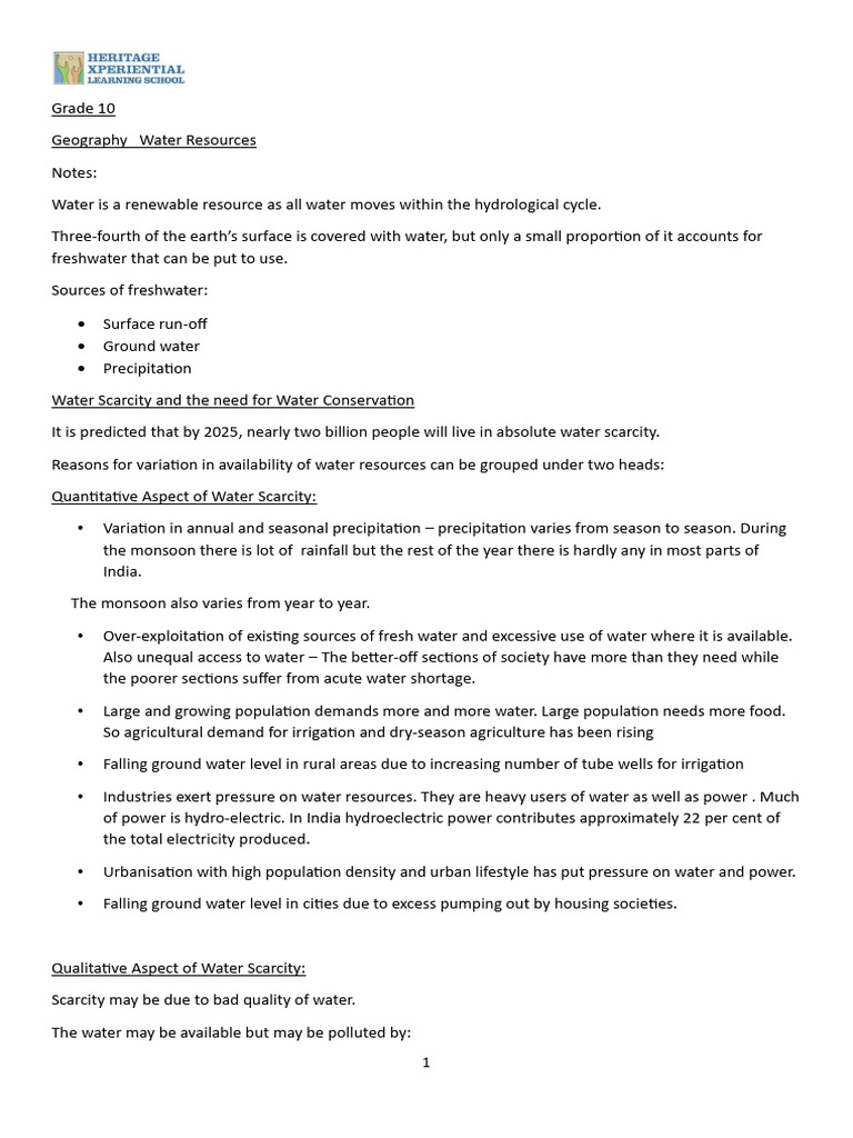 Water Resources (Chapter 3 Geography) | PDF | Water Scarcity | Water