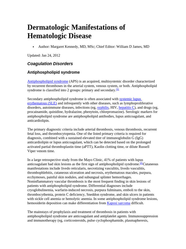 Dermatologic Manifestations of Hematologic Disease | PDF | Multiple Myeloma | Causes Of Death