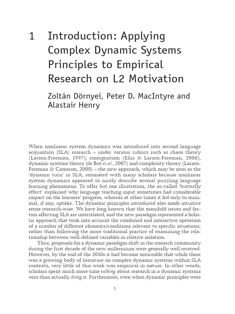 Motivational Dynamics in Language Learning - (1 Introduction Applying Complex Dynamic Systems ...