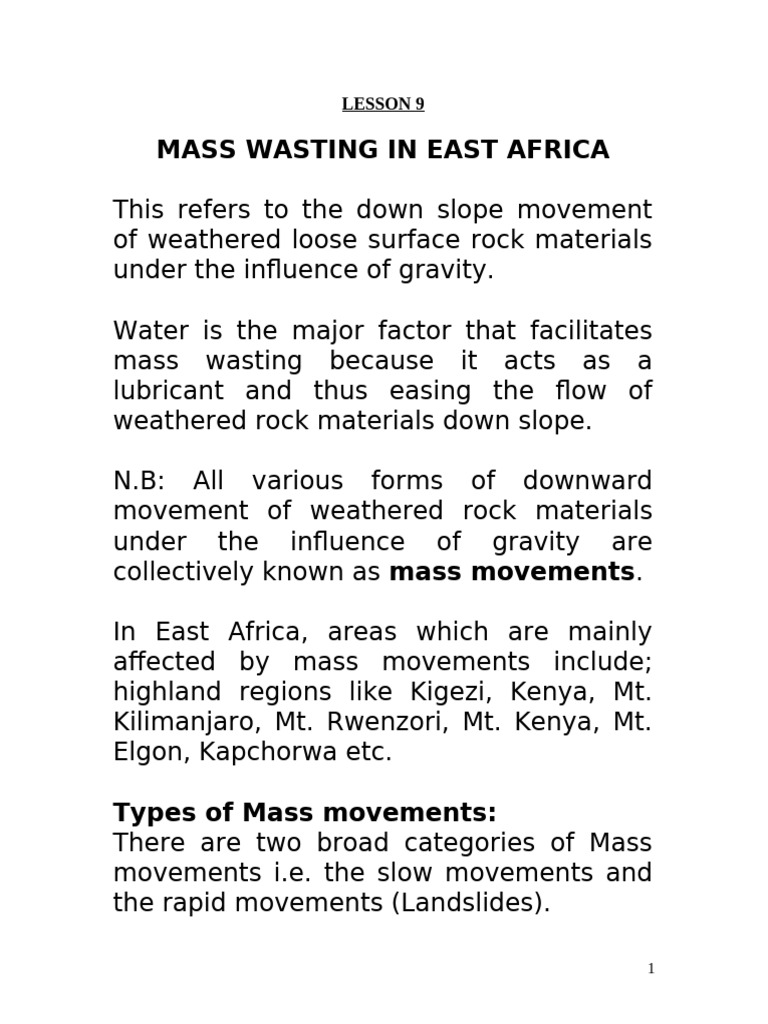 Lesson Nine Mass Wasting | PDF | Landslide | Erosion