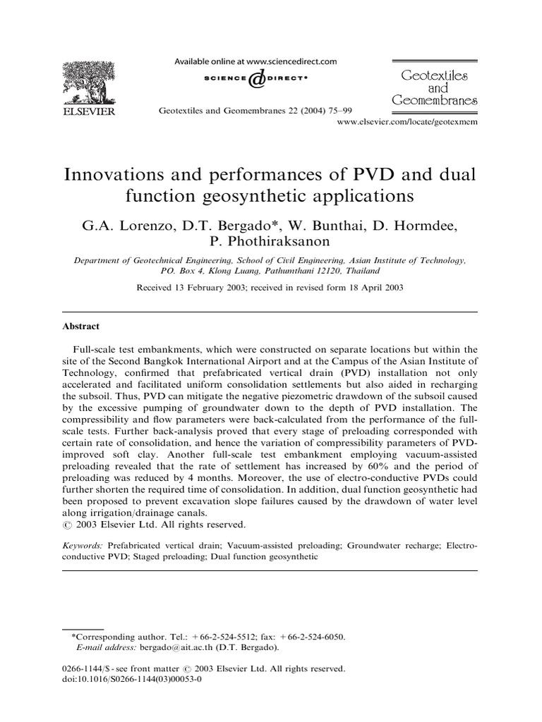 Innovations and Performances of PVD and Dual Function Geosynthetic ...