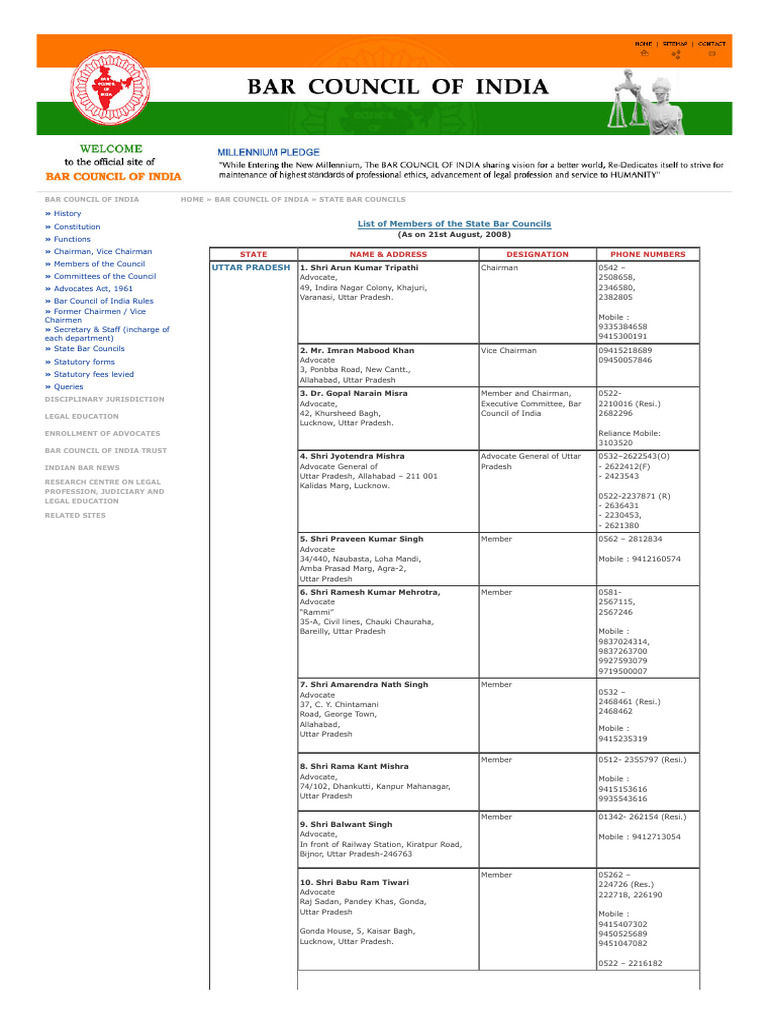 Bar Council of India Contact Details | PDF | Government Of India