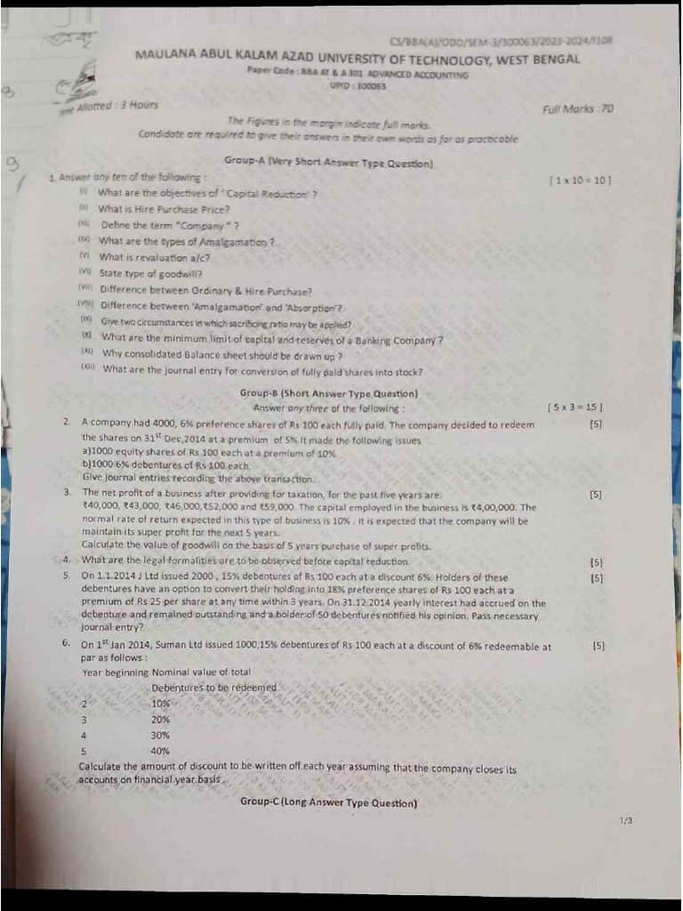 Advanced Accounting Question Paper | PDF