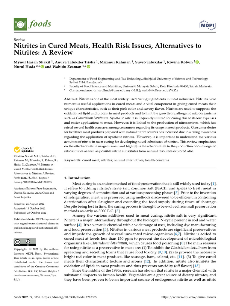 Foods 11 03355 v2 | PDF | Nitrite | Curing (Food Preservation)