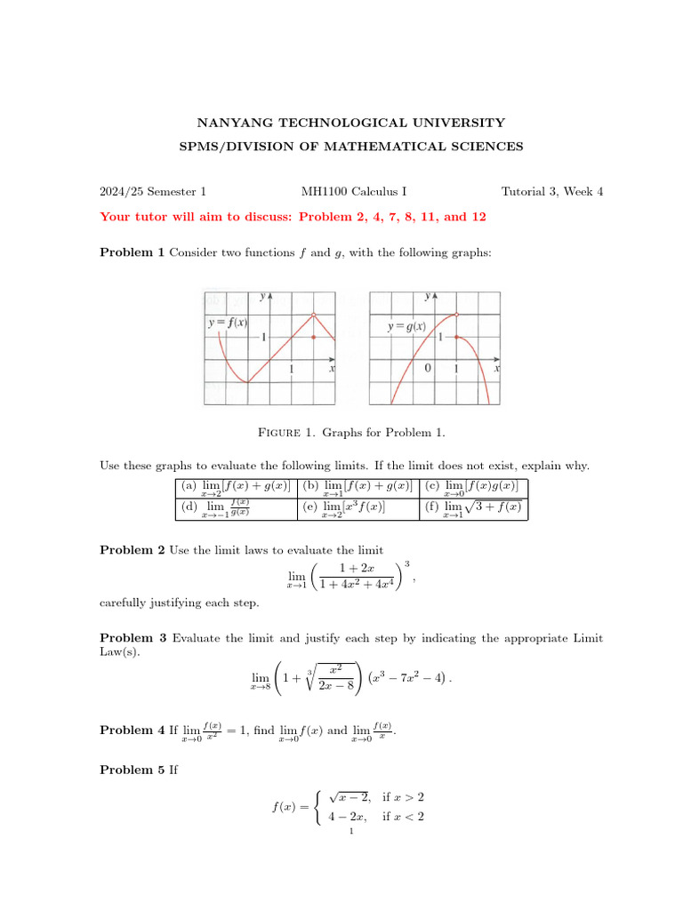 Calculus I Limits Tutorial Problems | PDF | Mathematics | Mathematical ...