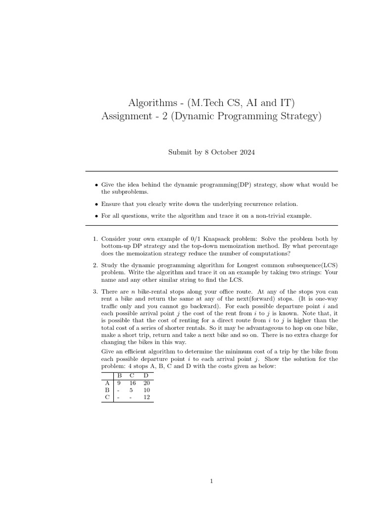 Algorithms Assignment 2 University of Hyderebad | PDF