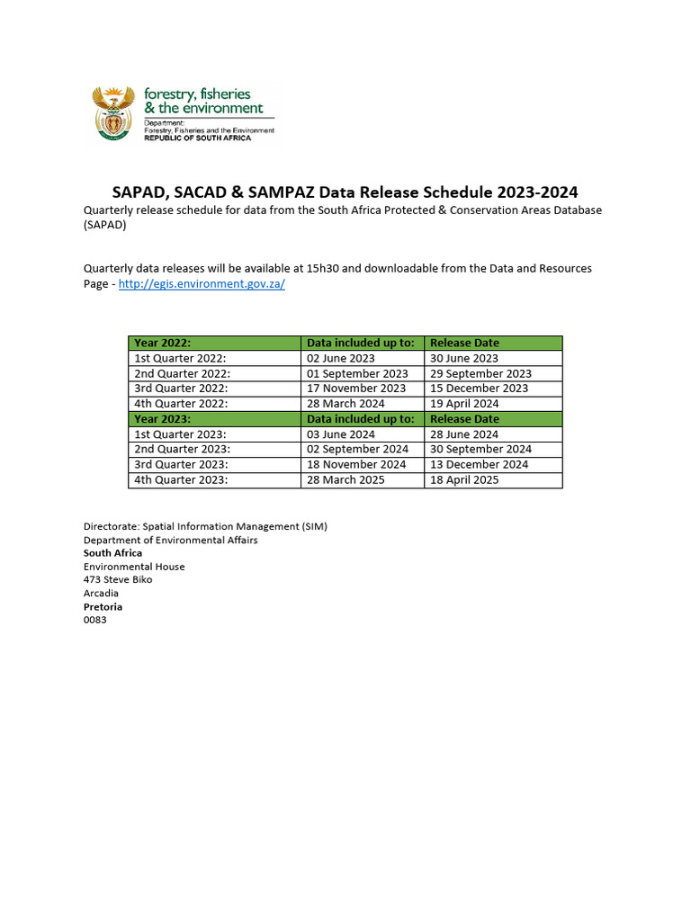 SAPAD Data Release Schedule 2023-2024 | PDF