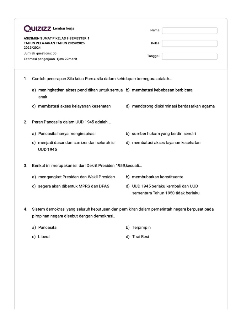 PAS PKN KELAS 9 | PDF