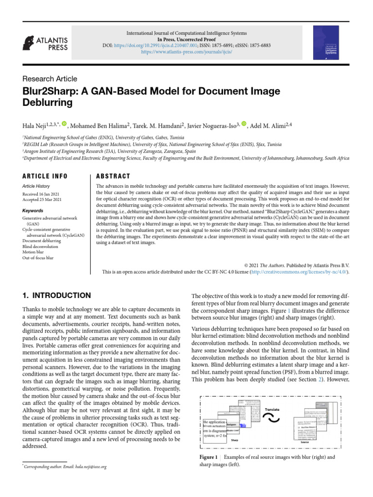 Blur2Sharp A GAN-Based Model For Document Image de | PDF | Optical ...
