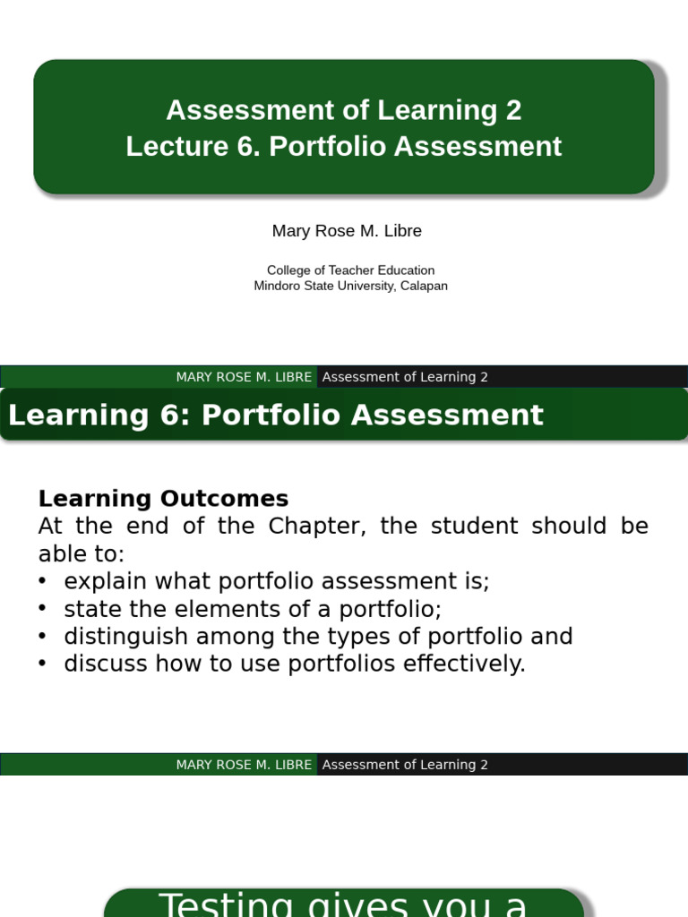 Understanding Portfolio Assessment | PDF | Rubric (Academic) | Cognition