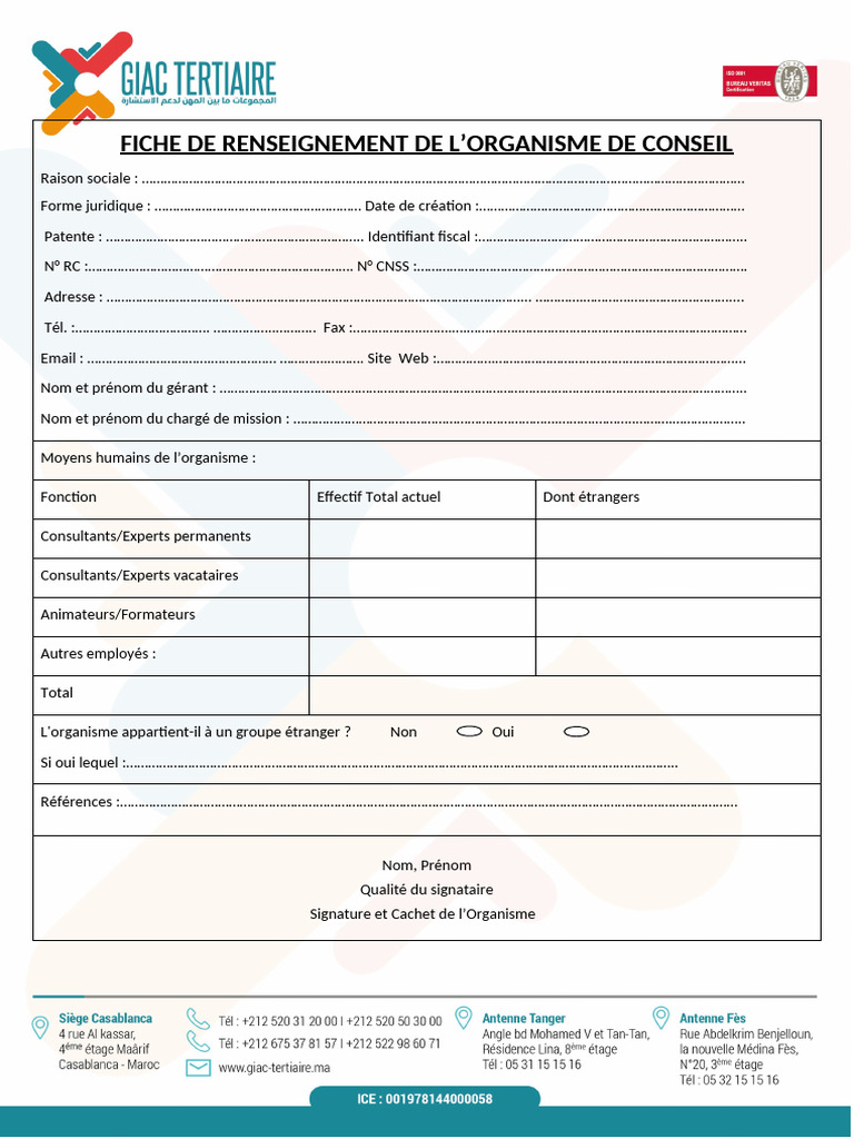 Fiche de Renseignement Cabinet Conseil | PDF