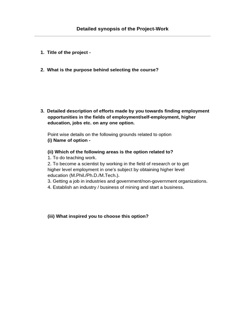 Detailed Synopsis of The Project-Work | PDF | Vocational Education ...