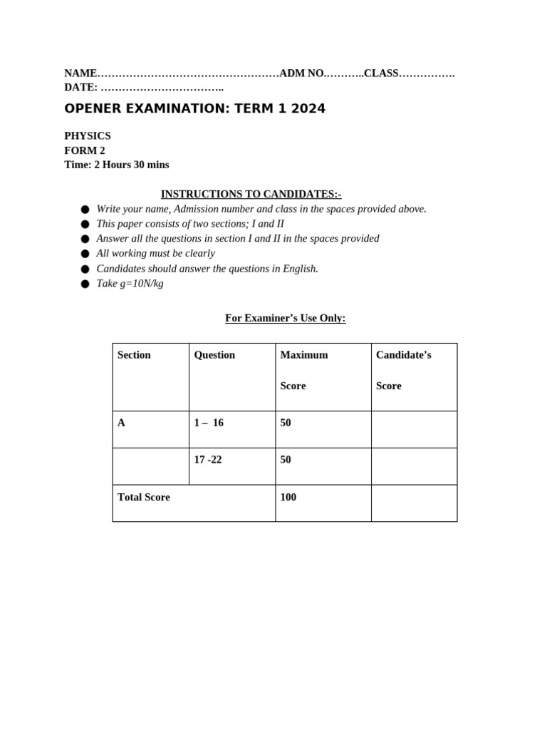 Physics F2 Exam Term 1 REV QNS | PDF | Density | Metrology