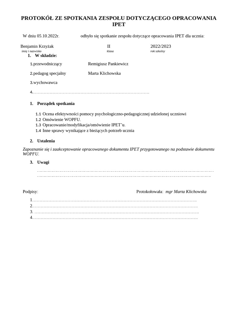Protokół Ze Spotkania IPET (E) | PDF
