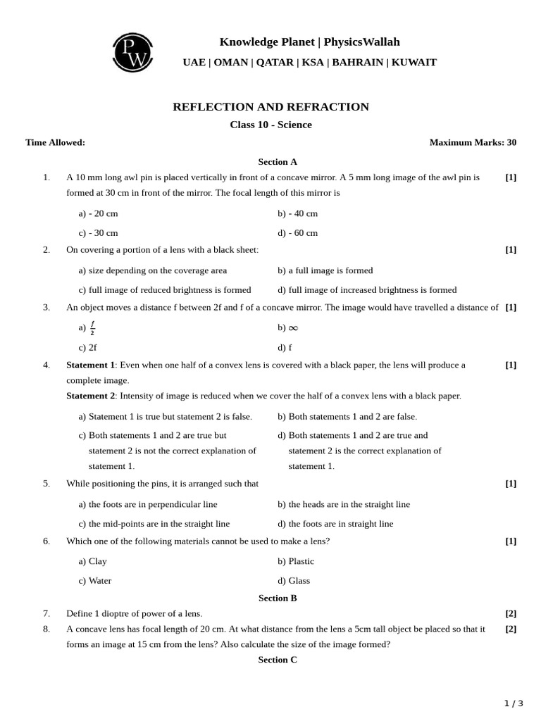 Light Reflection and Refraction | PDF | Optics | Electromagnetic Radiation