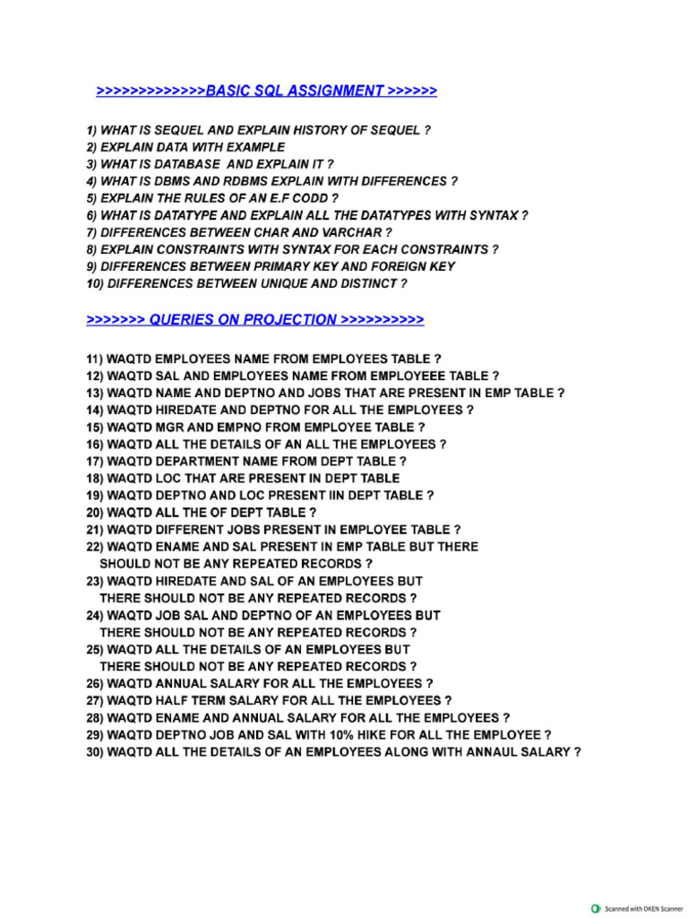 sql ques | PDF sql ques | PDF