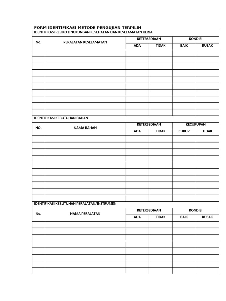 Form Identifikasi Metode Pengujian Terpilih | PDF