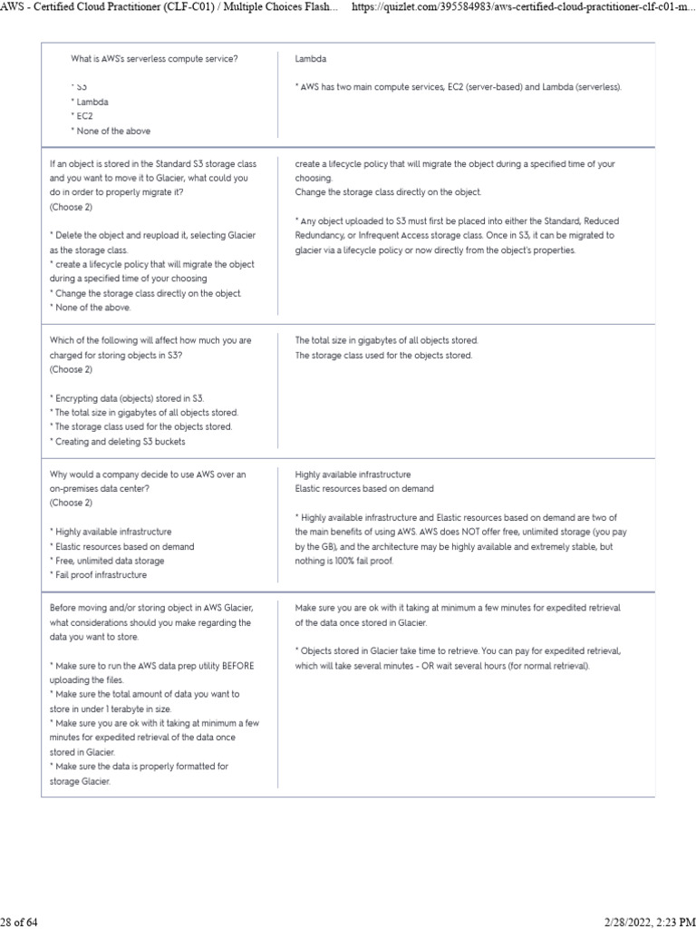 AWS Cloud Practitioner Quiz | PDF | Amazon Web Services | Computer Architecture