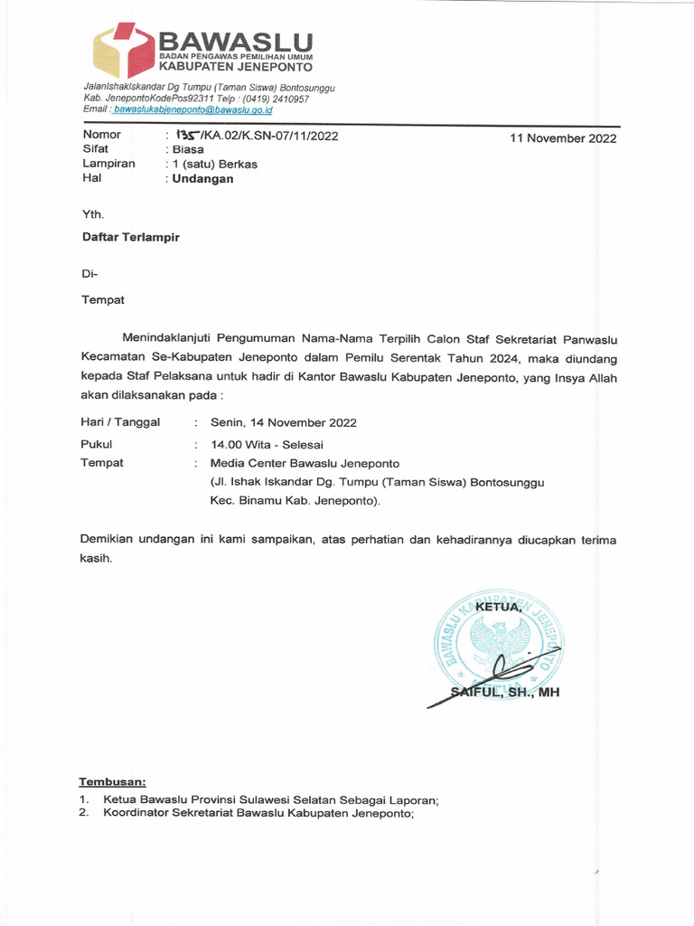 Daftar Terlampir. Nama-Nama Calon Staf Pelaksana Panwaslu Kecamatan | PDF