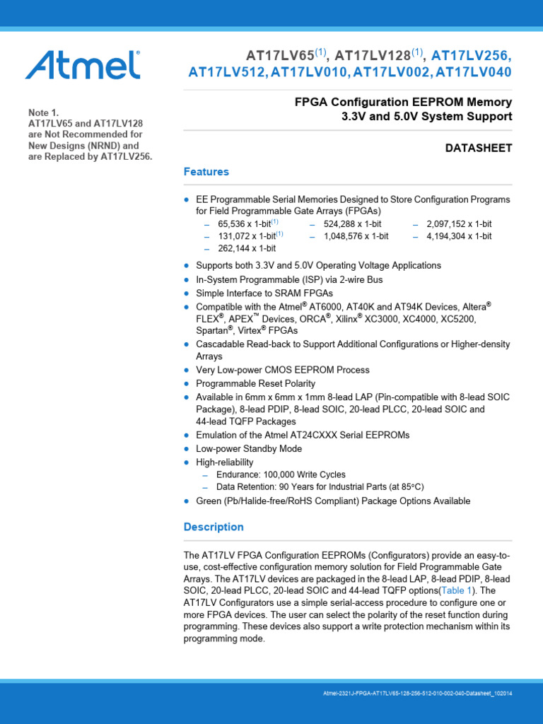 Atmel-2321-FPGA-AT17LV-Datasheet | PDF | Field Programmable Gate Array | Computer Engineering