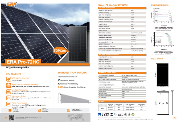 Datasheet IMO00085 - PAINEL ERA SOLAR ERA-PRO-72HC585M | PDF | Solar ...