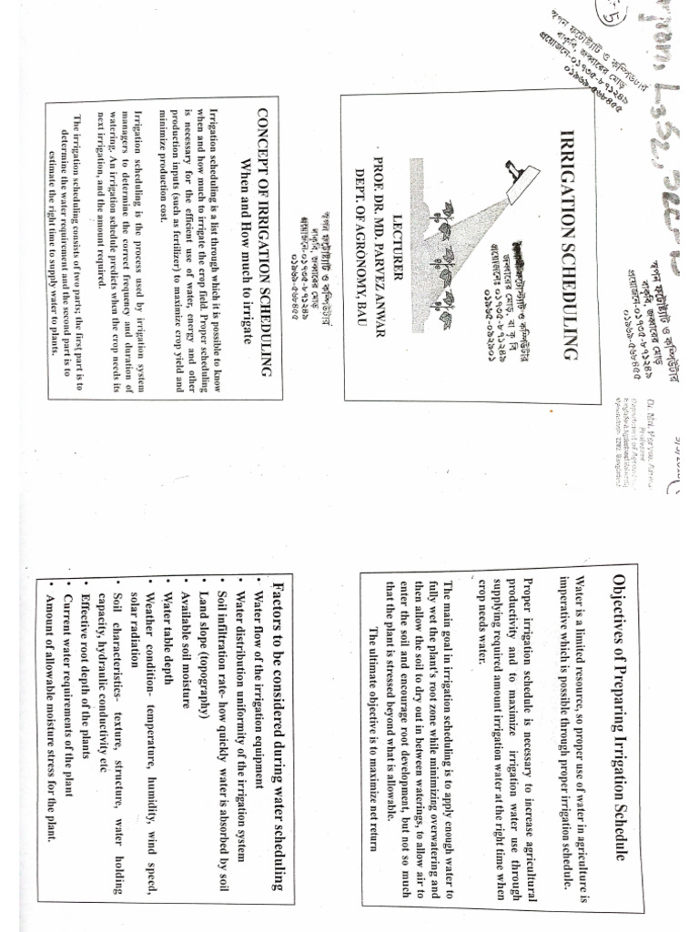 Irrigation Schedule | PDF