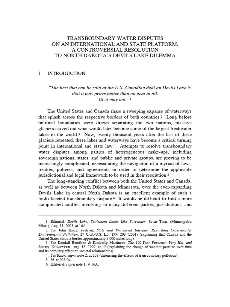 Transboundary Water Disputes: Devils Lake | PDF | National ...