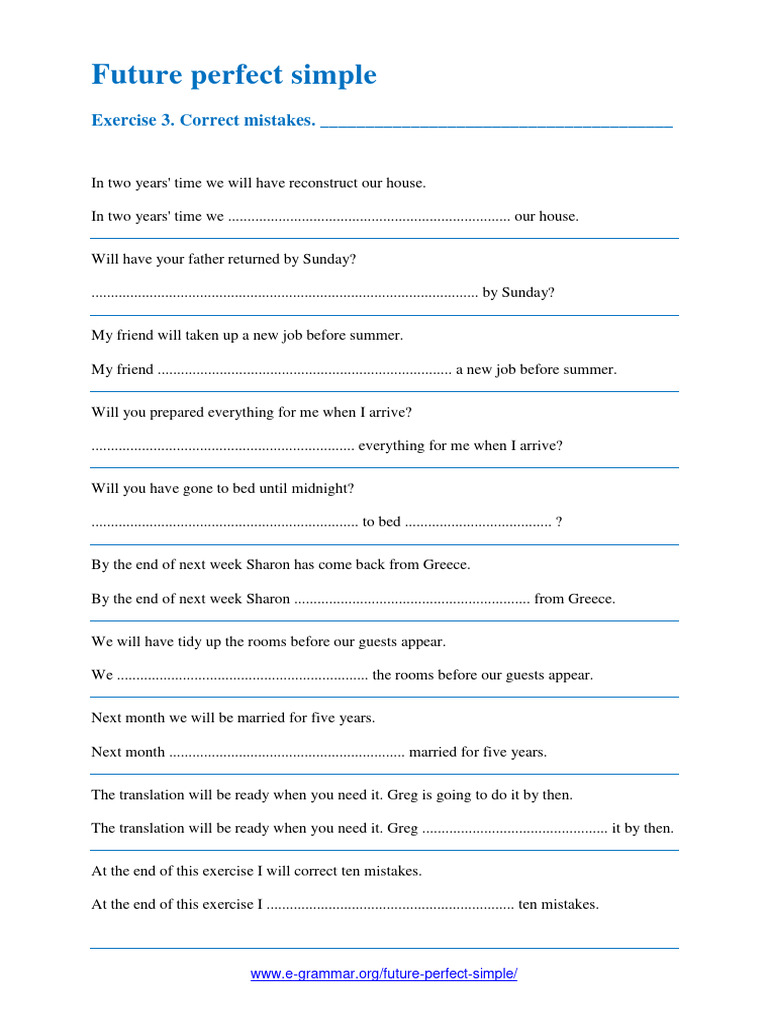 Future Perfect Simple Exercise 3 | PDF