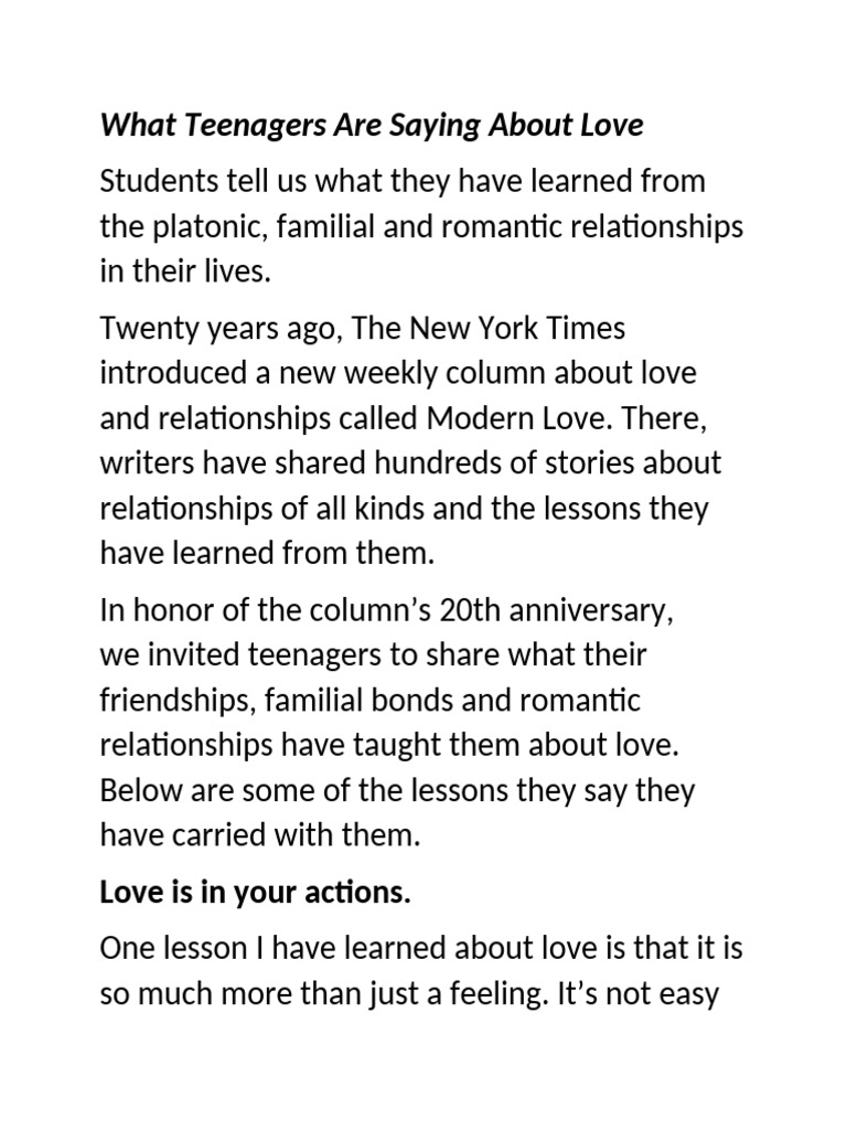 What Teenagers Are Saying About Love | PDF | Love | Romance (Love)