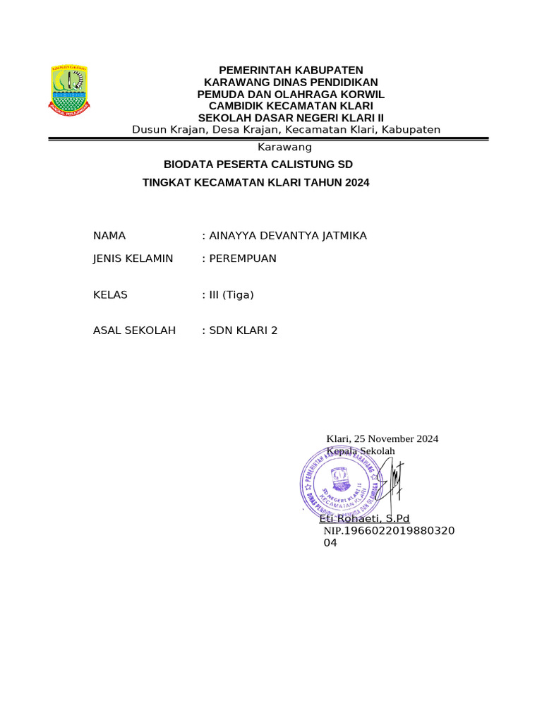 CALISTUNG KELAS 3_SDN KLARI II | PDF