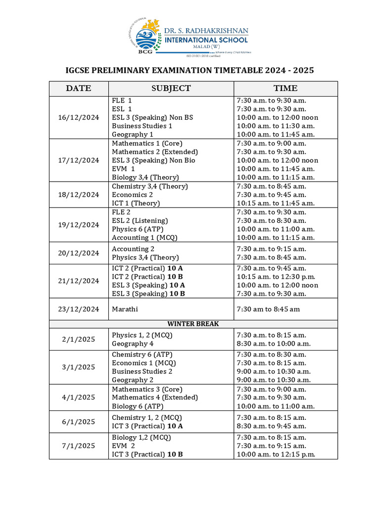 Grade 10 Prelims Timetable 2024 | PDF