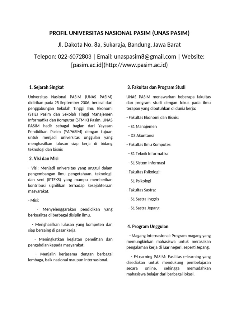 Profil Universitas Nasional Pasim | PDF