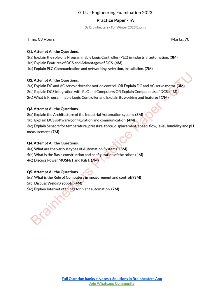IA Elec Sem7 Practise Paper | PDF | Programmable Logic Controller | Automation