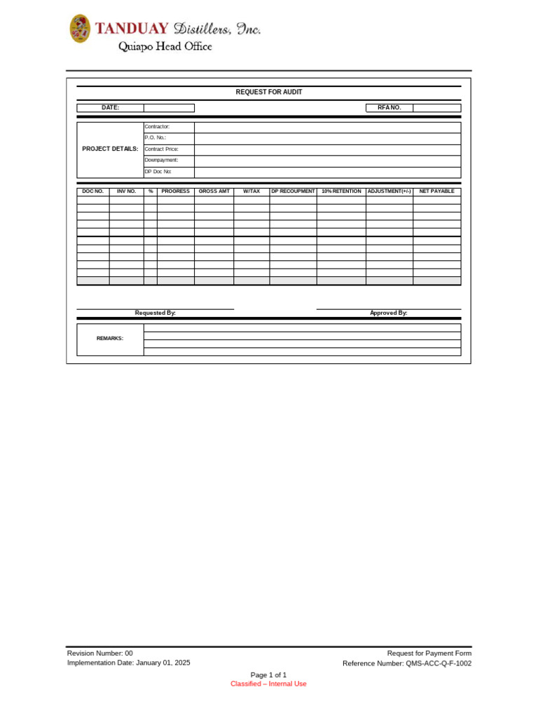 QMS-ACCTG-Q-F-1002 - Request For Audit | PDF
