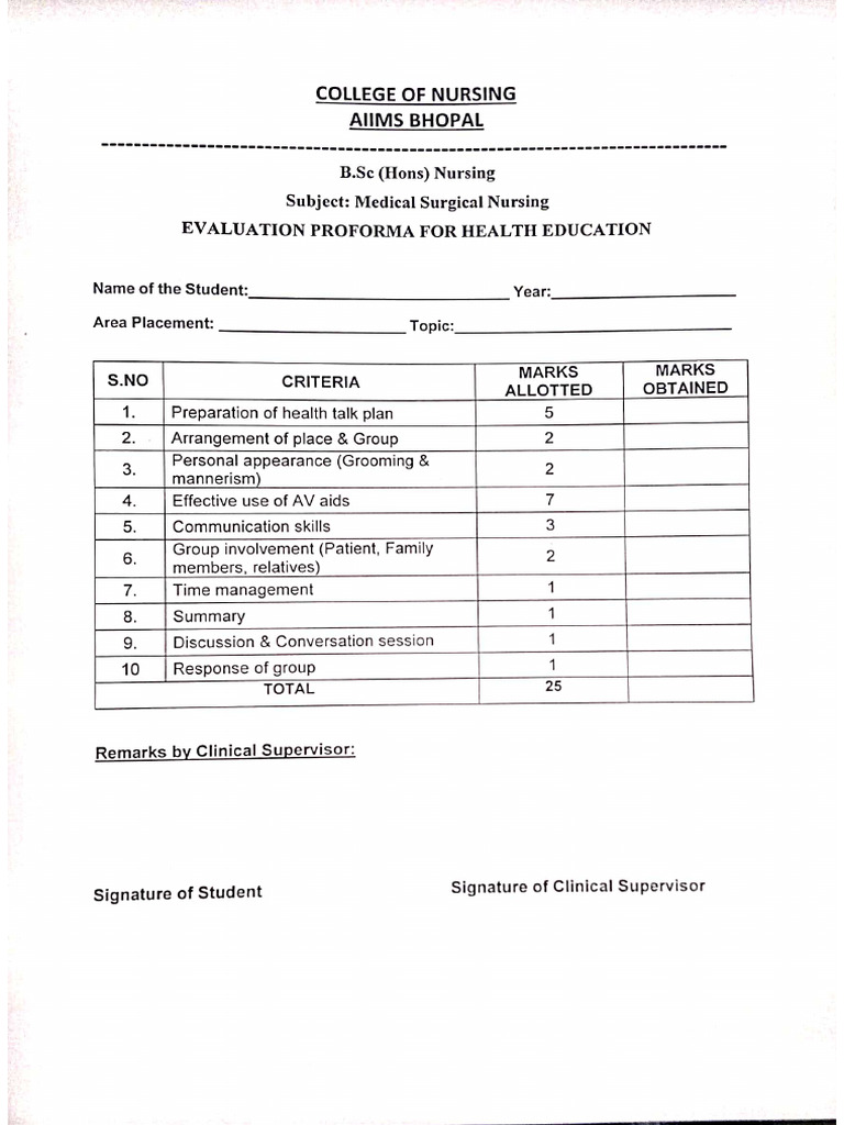 Evaluation Performa of Requirements Second Year | PDF