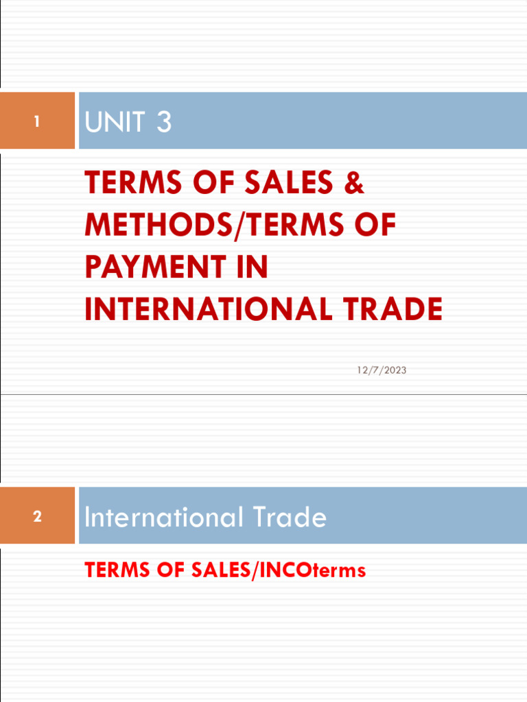 UNIT 3 Terms of sales and payment methods | PDF | Letter Of Credit ...