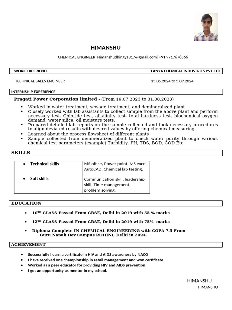 Mr. Himanshu Resume PDF | PDF