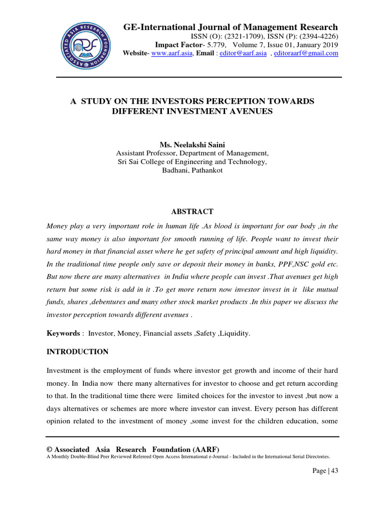 A Study On The Investors Perception Towa | PDF | Investing | Mutual Funds