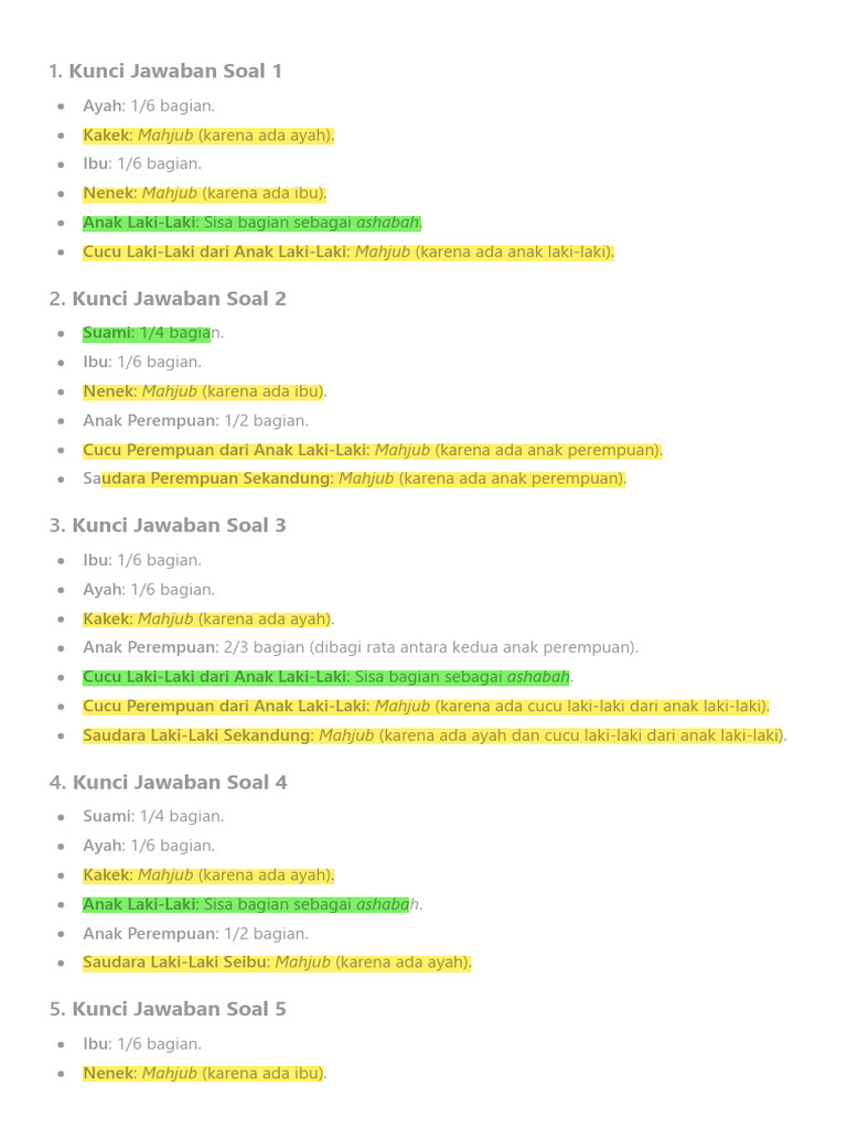 Kunci Jawaban Soal 1: Mahjub Mahjub Ashabah Mahjub | PDF