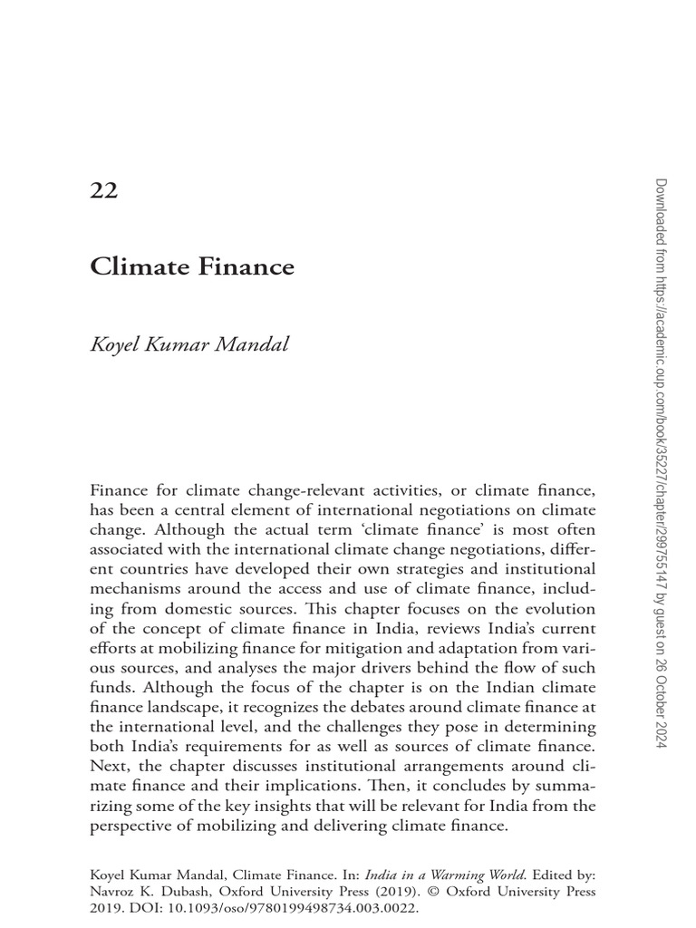 Climate Finance Koyel Kumar Mandal | PDF | Climate Change Mitigation | Clean Development Mechanism