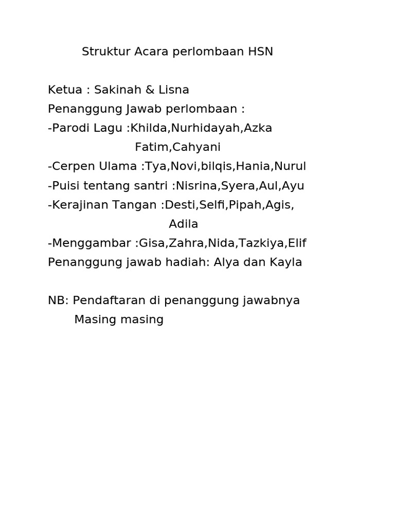 Struktur Acara Perlombaan HSN | PDF