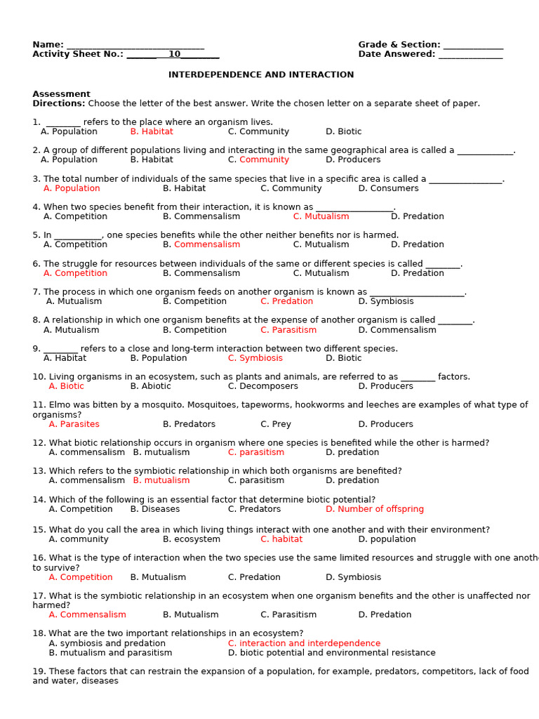 QUIZ-NO.-10 | PDF | Symbiosis | Ecosystem