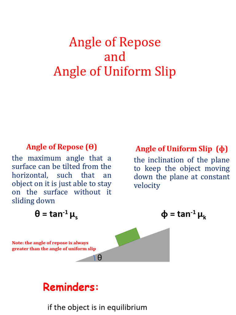 Angle of Repose Angle of Uniform Slip Ideal Speed Tensions | PDF ...