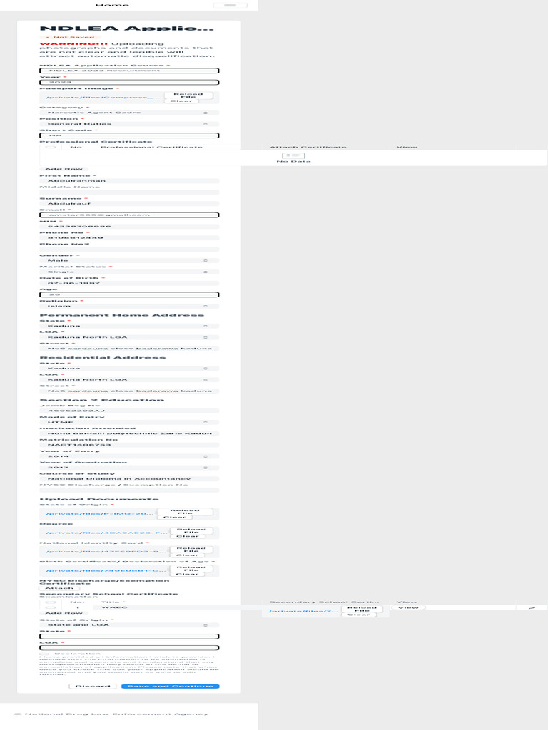 NDLEA Application Form | PDF | Government And Personhood