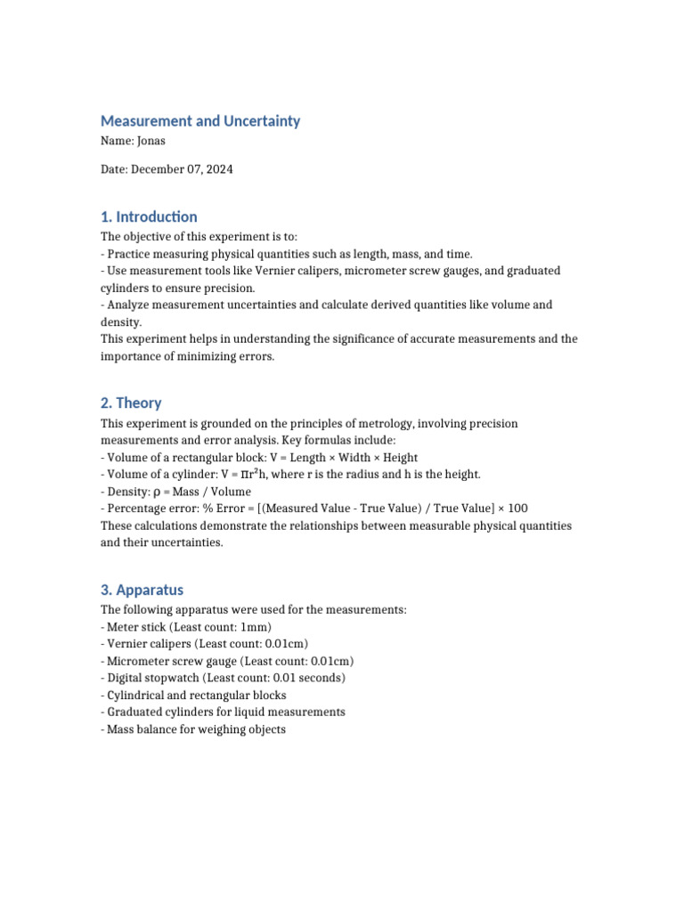 Measurement Techniques and Error Analysis | PDF | Volume | Measurement