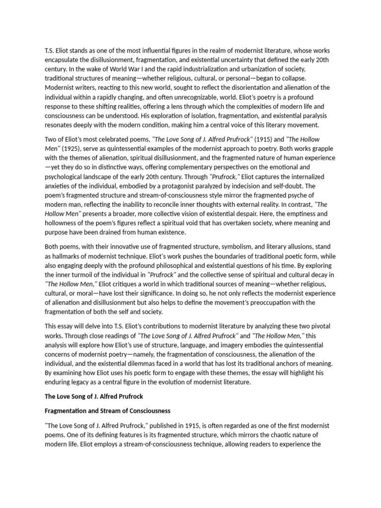 TS Eliot | PDF | T. S. Eliot | Literary Modernism