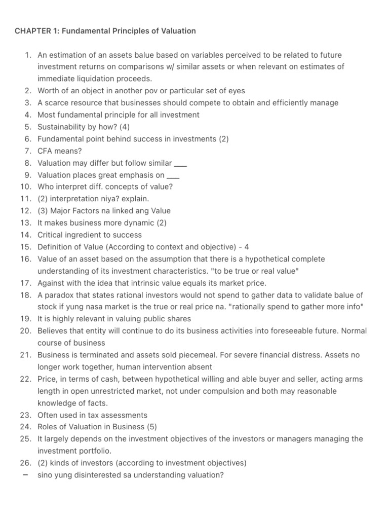 Fundamental Principles of Valuation | PDF | Valuation (Finance) | Investing