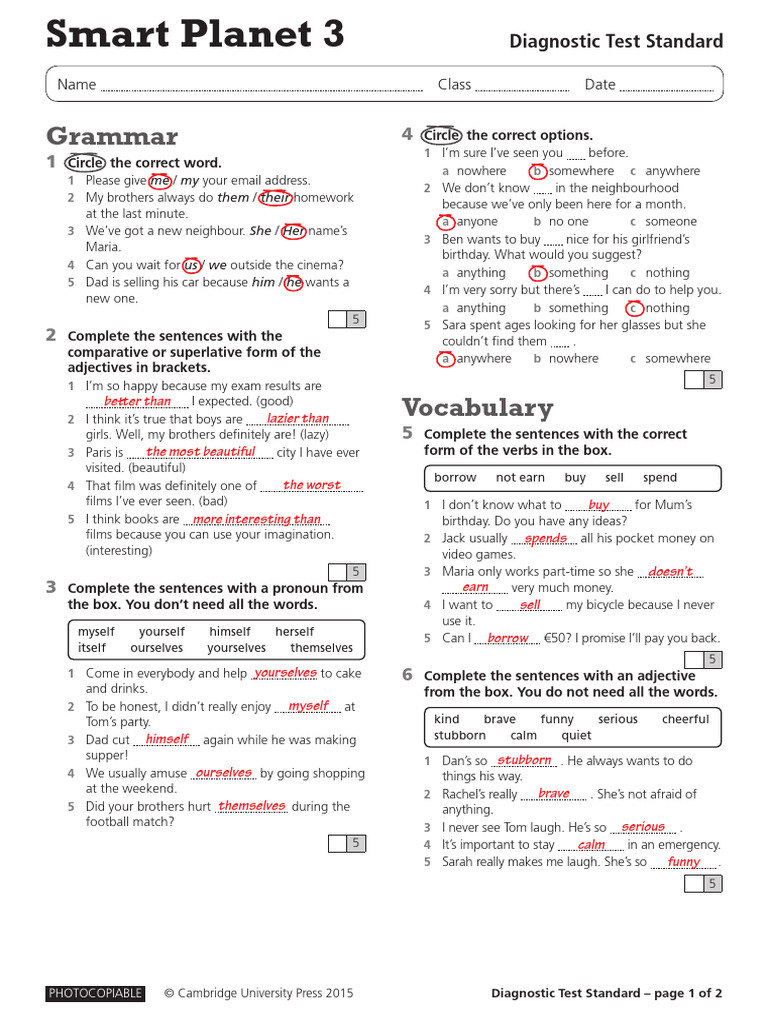 Diagnostic Test Standard With Answers | PDF