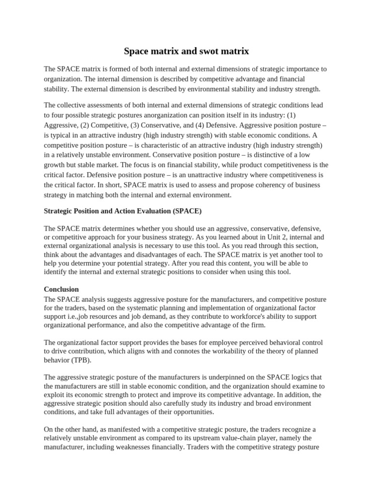 Space Matrix and Swot Matrix | PDF | Apple Inc. | Swot Analysis