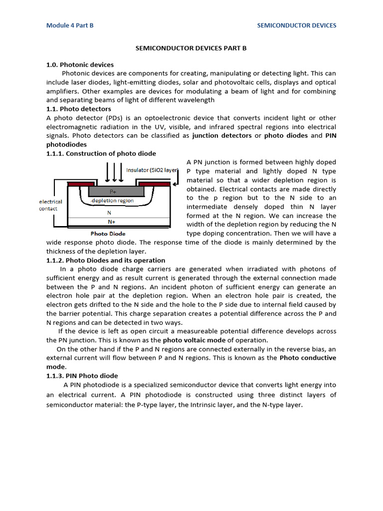 Module 4 Part B Semiconductor Devices | PDF | Light Emitting Diode | Solar Cell